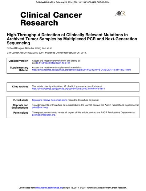 Pdf High Throughput Detection Of Clinically Relevant Mutations In Archived Tumor Samples By