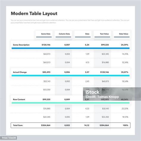 Modern Table Layout Template With A Total Sum Row Stock Illustration