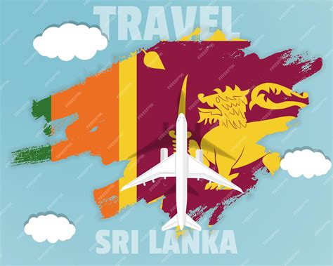 스리랑카 국기 국가 관광 배너 아이디어에 스리랑카 평면도 여객기로 여행 프리미엄 벡터