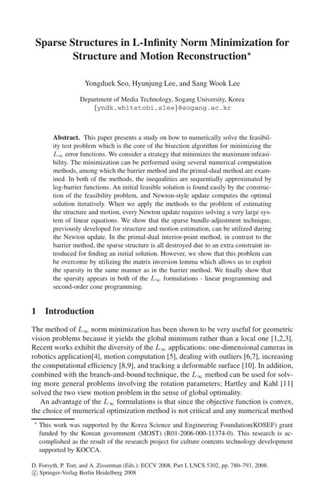 Pdf Sparse Structures In L Infinity Norm Minimization For Structure And Motion Reconstruction