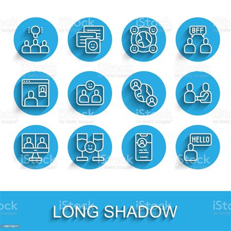 세트 라인 비디오 채팅 컨퍼런스 친구 음주 프로젝트 팀 베이스 데이트 앱 온라인 지인 영원히 행복한 우정의 날과 Bff 최고의 아이콘 벡터 1위에 대한 스톡 벡터 아트 및