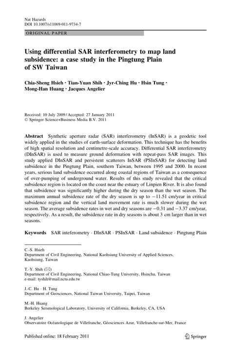 Pdf Using Differential Sar Interferometry To Map Land Subsidence A