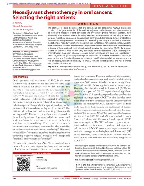 Pdf Neoadjuvant Chemotherapy In Oral Cancers Selecting The Right Patients