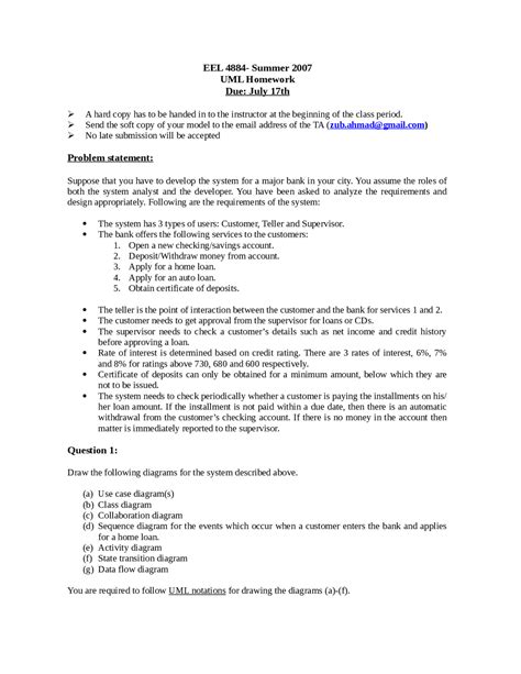 Assignment On Uml Notation Design Engineering Software Eel 4884
