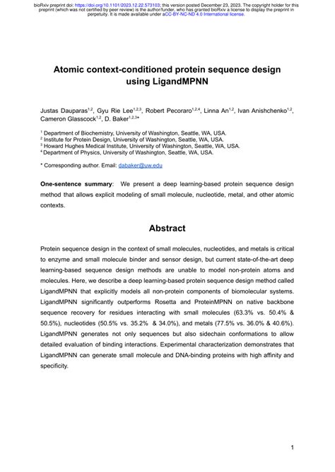 Pdf Atomic Context Conditioned Protein Sequence Design Using Ligandmpnn