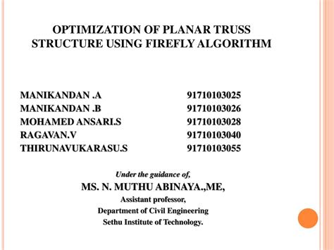 Optimization Of Planar Truss Structure Using Firefly Algorithm Ppt Download