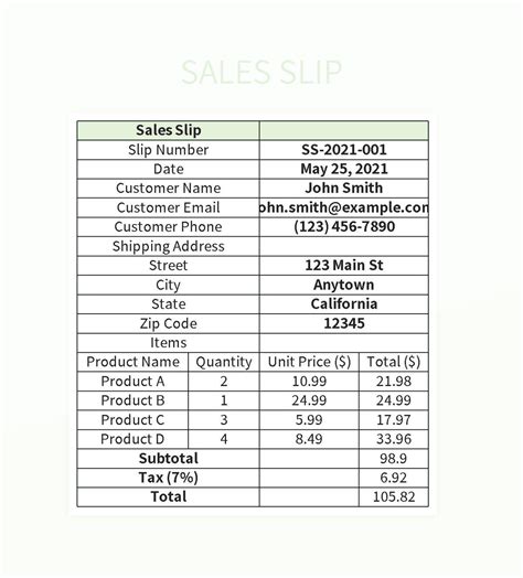 Free Sales Slip Templates For Google Sheets And Microsoft Excel Slidesdocs