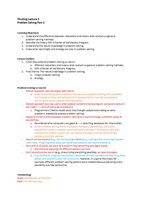 PSYC2016 2022 Thinking Lecture 3 Thinking Lecture 3 Problem