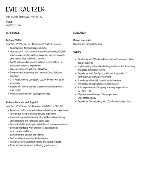 Senior C Developer Resume Samples Velvet Jobs