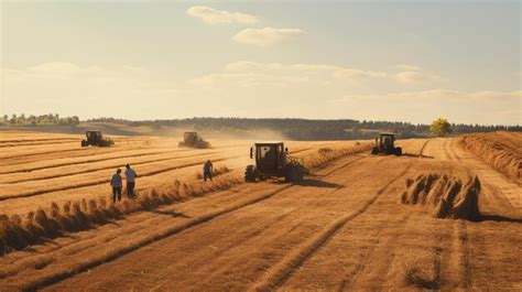A Photo Of A Biomass Crop Field With Workers Harvesting Premium Ai