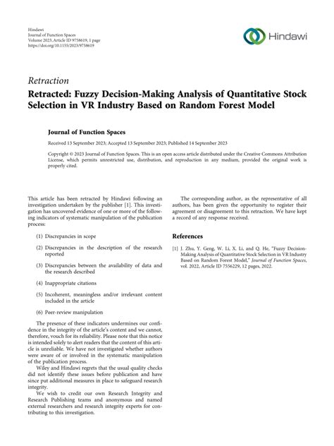 Pdf Retracted Fuzzy Decision Making Analysis Of Quantitative Stock Selection In Vr Industry
