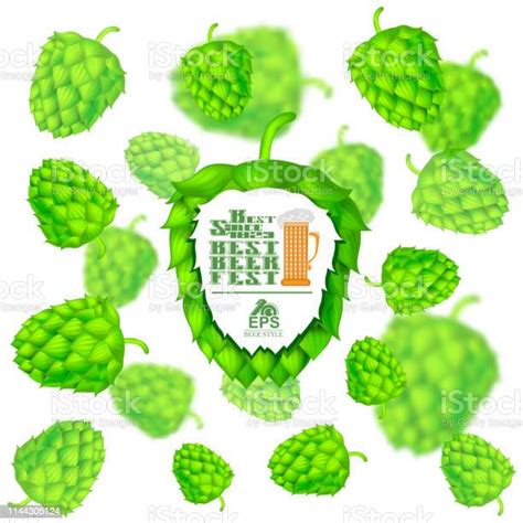 현실적인 홉 콘의 앞에 맥주 축제 배너 필드 효과의 깊이와 흰색 배경 비행 0명에 대한 스톡 벡터 아트 및 기타 이미지 0명 디자인 라벨 Istock