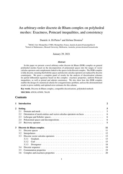 Pdf An Arbitrary Order Discrete De Rham Complex On Polyhedral Meshes Exactness Poincaré