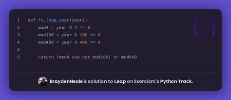 BraydenNeale S Solution For Leap In Python On Exercism