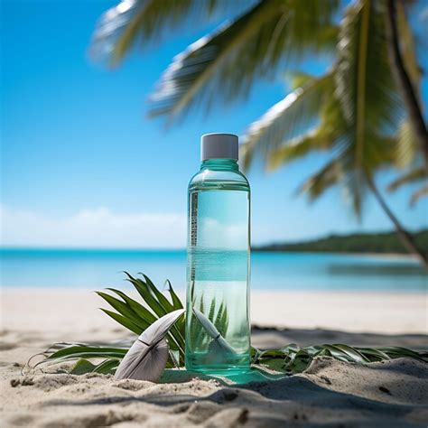Premium Ai Image A Tropicalthemed Sunscreen Bottle On A Sandy Beach