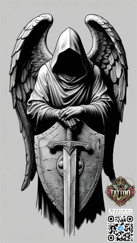Эскиз Каменная статуя Ангела с мечом Идея для татуировки Тату идея Tattoo Idea Sketch