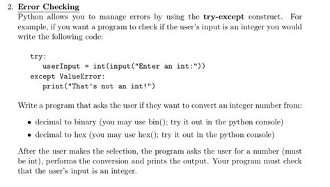 Solved 2 Error Checking Python Allows You To Manage Errors