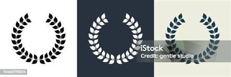 Chaplet Award Silhouette Icon Leaf Twig Winner Success Emblem Pictogram Round Laurel Wreath