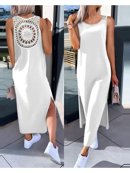 Сарафан Женский белый с открытыми плечами Повседневный Без рукавов Полиэфирное волокно