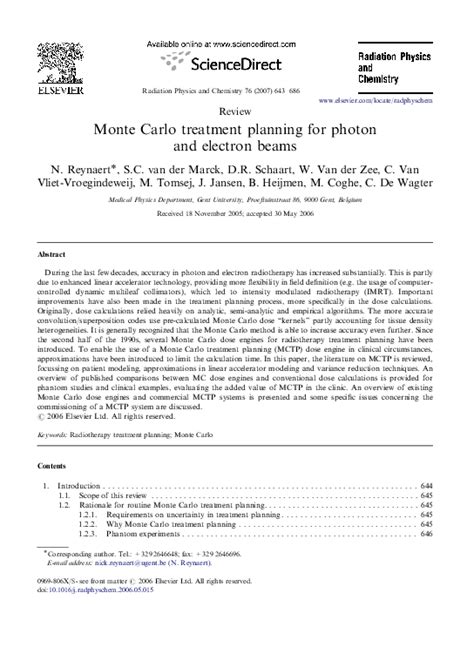 Pdf Monte Carlo Treatment Planning For Photon And Electron Beams