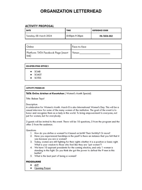 Sample Activity Proposal Pdf