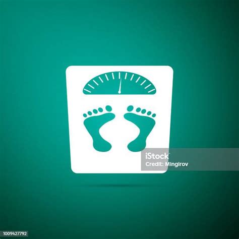 욕실 녹색 배경에 고립 발자국 아이콘으로 확장 됩니다 무게 측정 장비 체중 규모 피트 니스 스포츠 개념입니다 평면 디자인입니다 벡터 일러스트 레이 션 근육질 체격에 대한