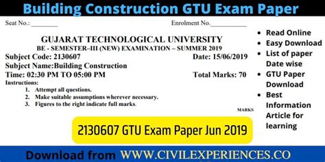 Building Construction Gtu Exam Paper Summer 2019 2130607 Gtu Exam
