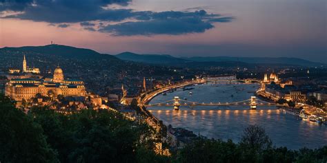 Danube River 2k Chain Bridge The Danube River Bridges Budapest Hungary Panorama Night