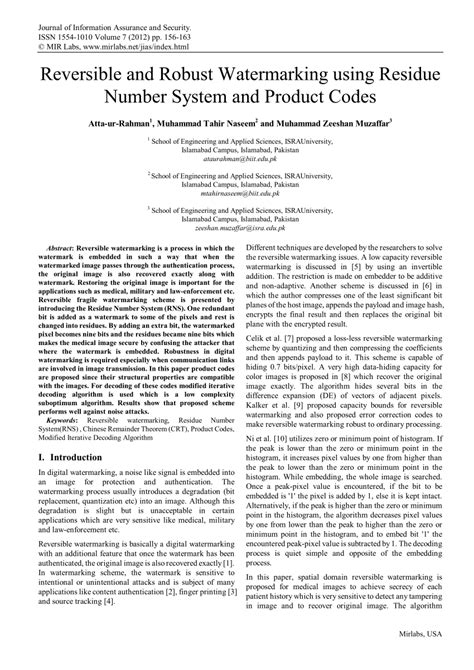 Pdf Reversible And Robust Watermarking Using Residue Number System And Product Codes