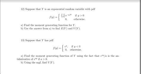 solved 12 suppose that y is an exponential random variable