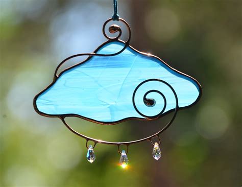 Stained Glass Crystal Rain Cloud Suncatcher Window Hanging Ornament