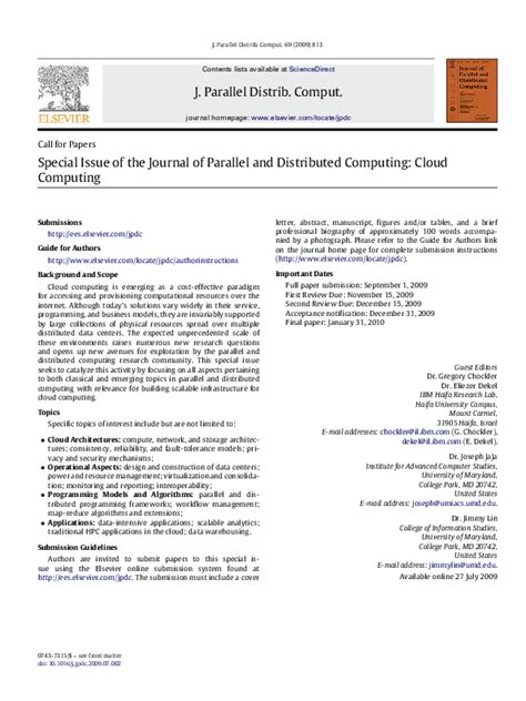 Pdf Special Issue Of The Journal Of Parallel And Distributed Computing Jdpc On Novel
