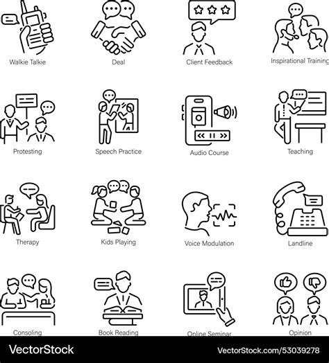 Collection Of Conversation Outline Style Icons Vector Image