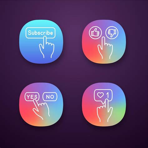 Click App Icons Set Apps Buttons Subscribe Thumbs Up And Down Yes