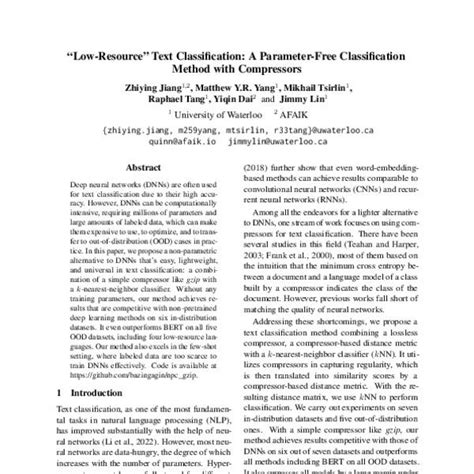 Low Resource” Text Classification A Parameter Free Classification Method Smaranjit Ghose