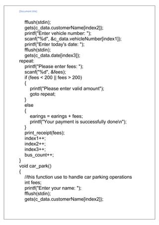 Parking System Management In C Programing Language Project PDF