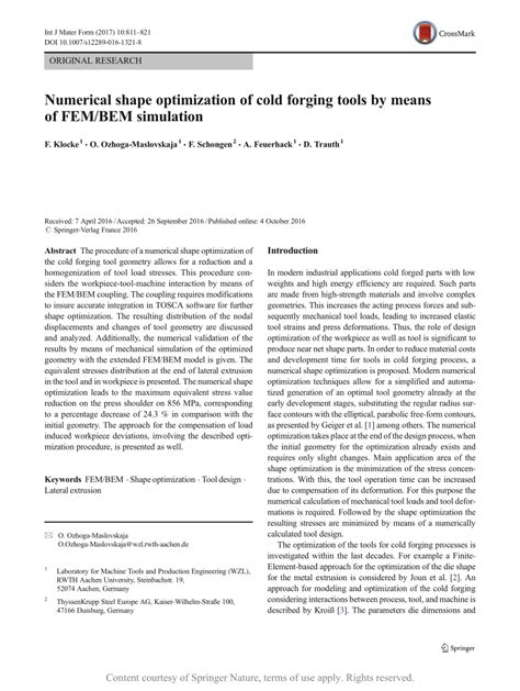 Numerical Shape Optimization Of Cold Forging Tools By Means Of Fembem