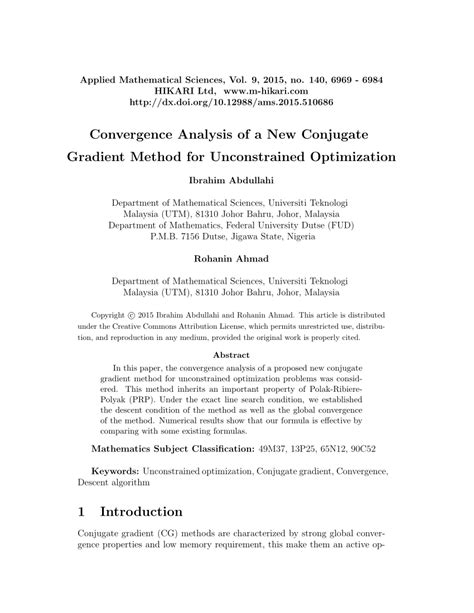 Pdf Convergence Analysis Of A New Conjugate Gradient Method For Unconstrained Optimization