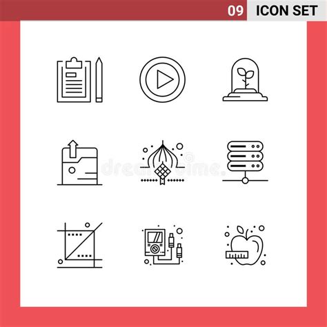Modern Set Of 9 Outlines Pictograph Of Mosque Upload Play Technology Plant Stock Vector