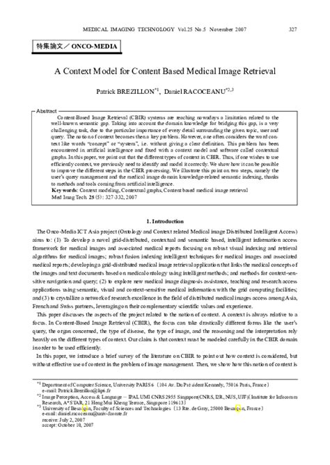 Pdf A Context Model For Content Based Medical Image Retrieval