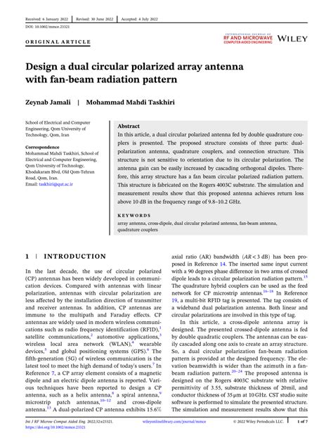 Design A Dual Circular Polarized Array Antenna With Fan‐beam Radiation Pattern Request Pdf