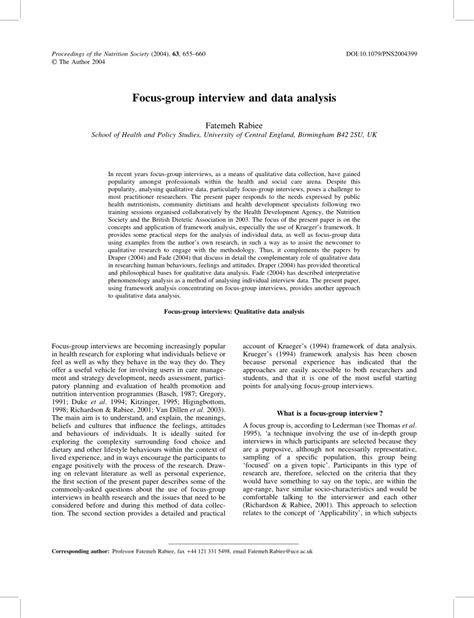 Pdf Focus Group Interview And Data Analysis