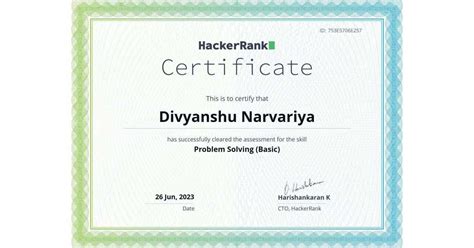 Hackerrank Skill Certificate Divyyanshu Narvariya