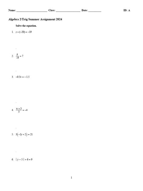 Algebra 2 Questions Pdf Algebra Equations