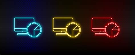 Neon Icon Set Memory Computer Set Of Red Blue Yellow Neon Vector Icon On Transparency Dark