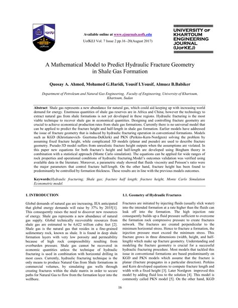 Pdf A Mathematical Model To Predict Hydraulic Fracture Geometry In Shale Gas Formation