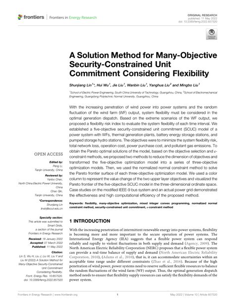 Pdf A Solution Method For Many Objective Security Constrained Unit Commitment Considering