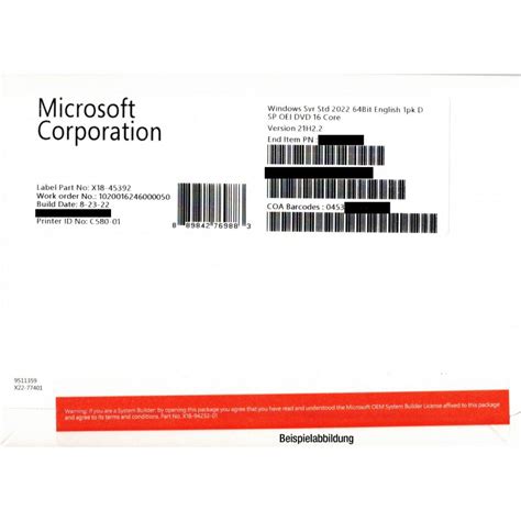 Windows Server 2022 Standard 16 Core Oem Dsp Enlisch Mit Coa