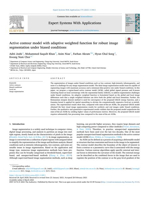 Pdf Active Contour Model With Adaptive Weighted Function For Robust Image Segmentation Under