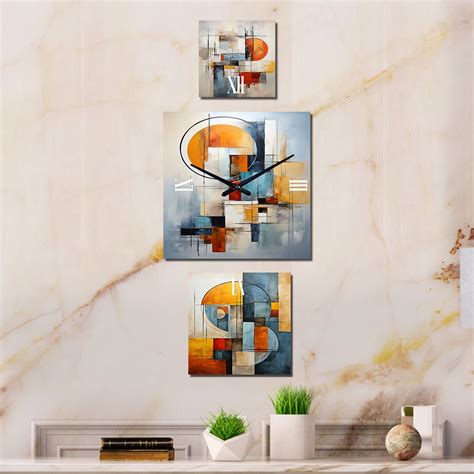 Designart Assembling Cubism In Orange And Blue Abstract Collages